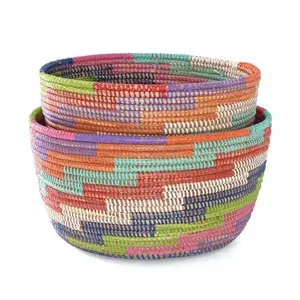 AFRICAN MODERN Set Of Two Colorful Stairwell Nesting Baskets