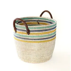 AFRICAN MODERN Set Of Two Malika Beach Nesting Baskets With Leather Handles