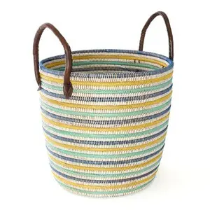 AFRICAN MODERN Set Of Two Malika Beach Nesting Baskets With Leather Handles