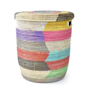 AFRICAN MODERN Herringbone Flat Lid Hamper Basket - Rainbow