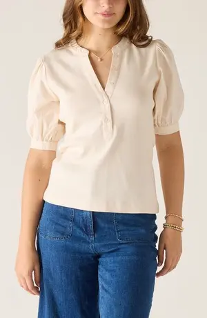 VOYAGEUR BY MERSEA Earhart Ribbed Henley Top - Meringue