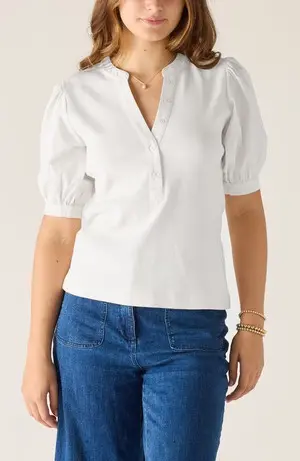 VOYAGEUR BY MERSEA Earhart Ribbed Henley Top - White