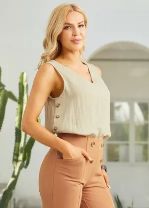 Betabrand Drift Button Sleeveless Top