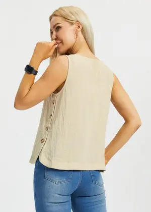 Betabrand Drift Button Sleeveless Top