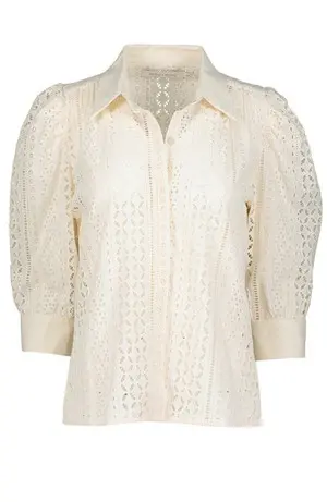 BISHOP + YOUNG Cate Eyelet Ruched Sleeve Top - Beige