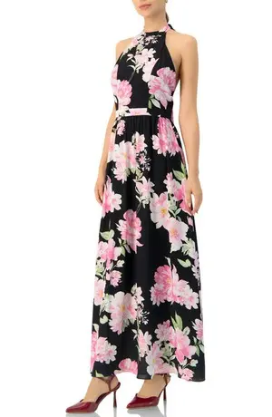 IVONNE Floral Halter Neck Backless Maxi Dress