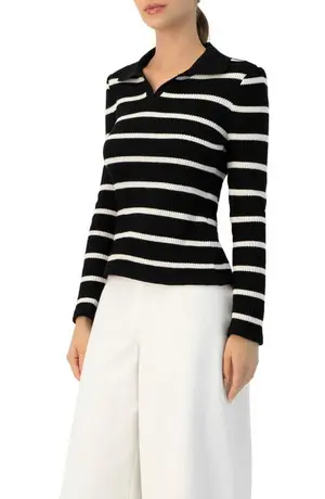 IVONNE Knitted Striped Long Sleeve Polo