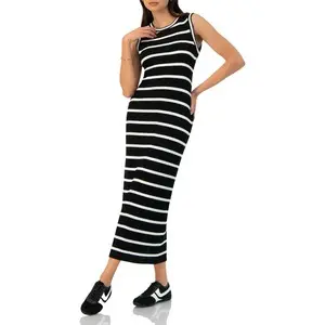 IVONNE Striped Knit Maxi Dress - Black