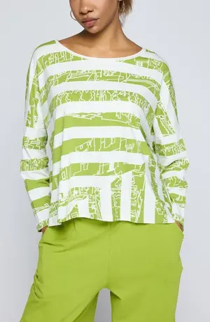 LUUKAA Astraea Striped Cotton Jersey Blouse - Lime