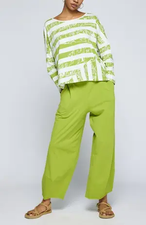 LUUKAA Astraea Striped Cotton Jersey Blouse - Lime