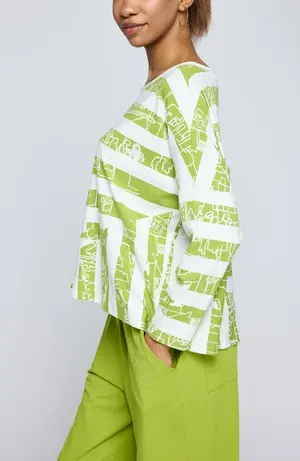 LUUKAA Astraea Striped Cotton Jersey Blouse - Lime