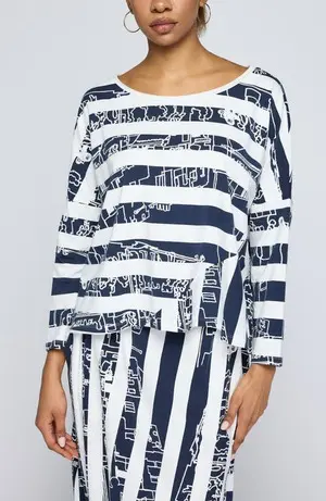 LUUKAA Astraea Striped Cotton Jersey Blouse - Navy