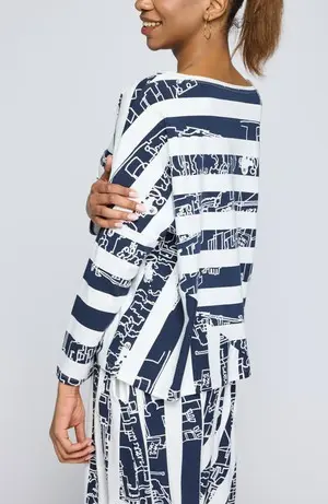 LUUKAA Astraea Striped Cotton Jersey Blouse - Navy
