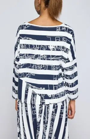 LUUKAA Astraea Striped Cotton Jersey Blouse - Navy