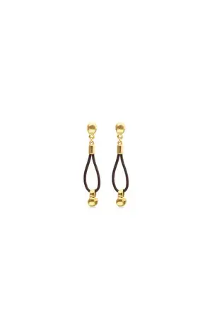 UNODE50 Long Leather Earrings With 18k -plated Dial Detail - Gold