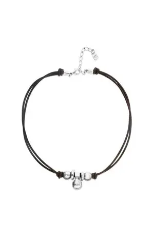 UNODE50 Leather Necklace With Sterling -plated Dials - Silver
