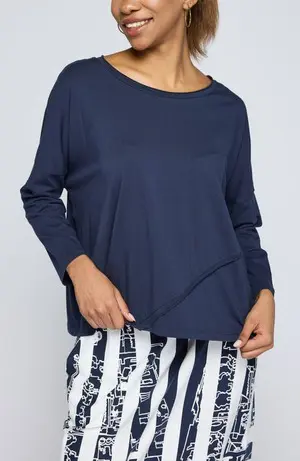 LUUKAA Elodie Boxy Jersey Blouse Navy