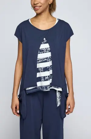 LUUKAA Elodie Boxy Jersey Blouse - Navy