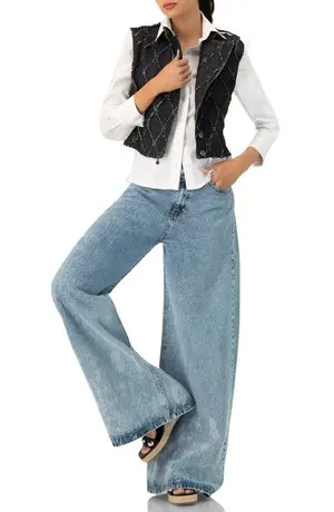 IVONNE Distressed Denim Button Vest