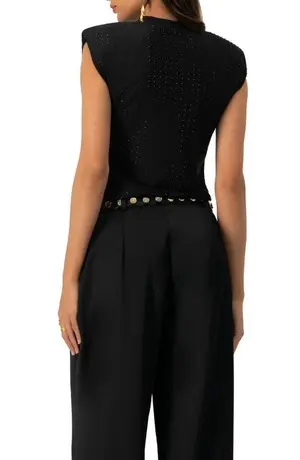IVONNE Padded-shoulder Cropped Rhinestone Top