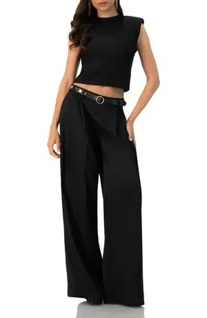 IVONNE Padded-shoulder Cropped Rhinestone Top
