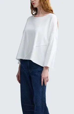 LUUKAA Cerys Asymmetric Jersey Blouse - Ecru