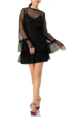 IVONNE Flocked Polka Dot Short Dress