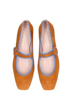 Pretty Ballerinas Square Toe Suede Mary Jane Flats - Beige