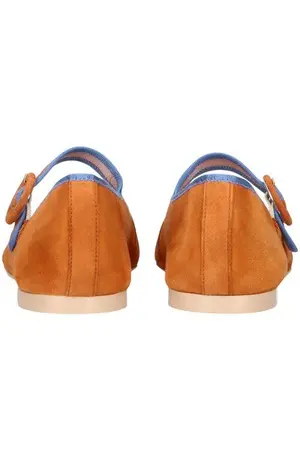 Pretty Ballerinas Square Toe Suede Mary Jane Flats - Beige