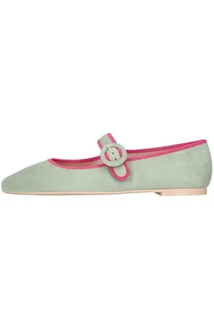 Pretty Ballerinas Square Toe Suede Mary Jane - Green