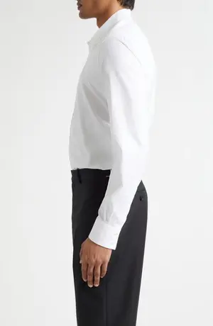 Alexander McQueen Harness Strap Skull Print Cotton Poplin & Piqué Button-up Shirt - White