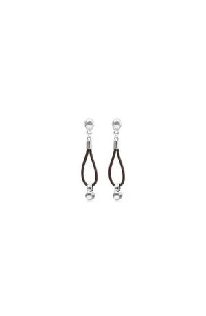 UNODE50 Long Leather And Sterling Plated Drop Earrings - Silver