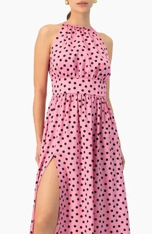 IVONNE Open-leg Polka Dot Halter Neck Dress - Pink