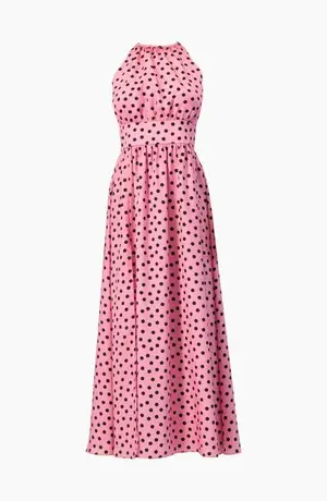 IVONNE Open-leg Polka Dot Halter Neck Dress - Pink