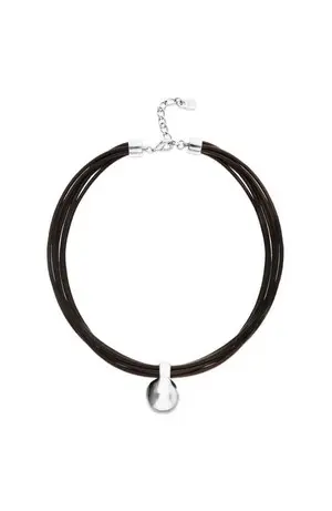 UNODE50 Leather Necklace With Sterling -plated Pendant - Silver