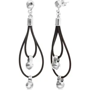 UNODE50 Double Leather Drop Earrings - Silver