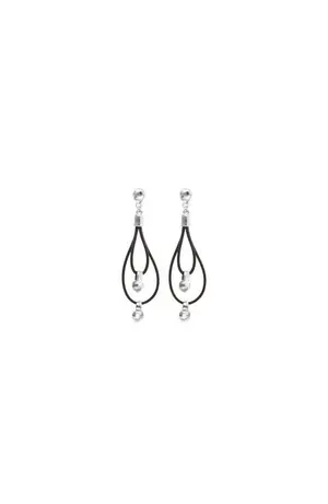 UNODE50 Double Leather Drop Earrings With Sterling -plated Dial Detail