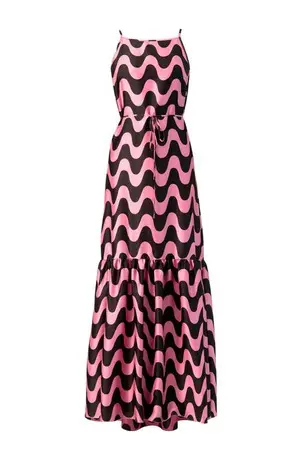 IVONNE Sleeveless Wave Print Maxi Dress