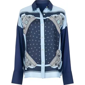 CALLAS MILANO Sirene Scarf-front Shirt - Ocean/navy