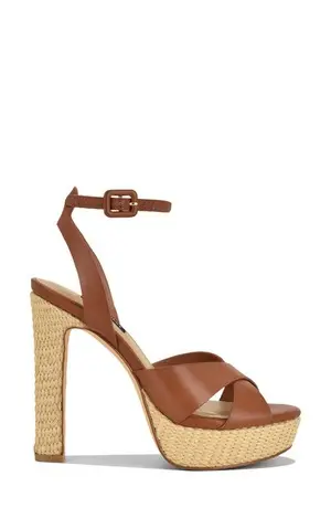Nine West Platform Sandal With Ankle Strap - Medium Brown