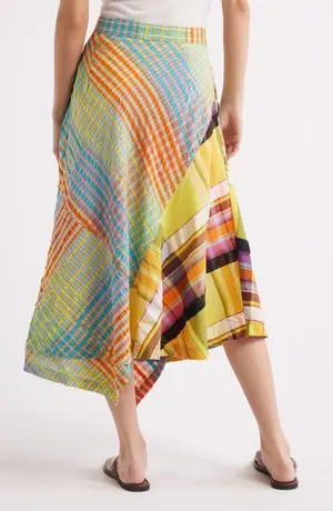 Free People Rivoli Patchwork Plaid Cotton Midi Skirt