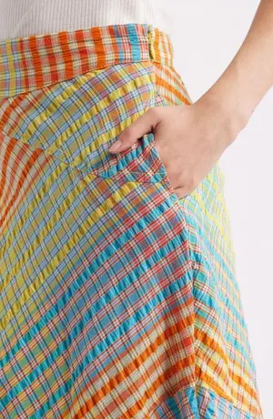 Free People Rivoli Patchwork Plaid Cotton Midi Skirt