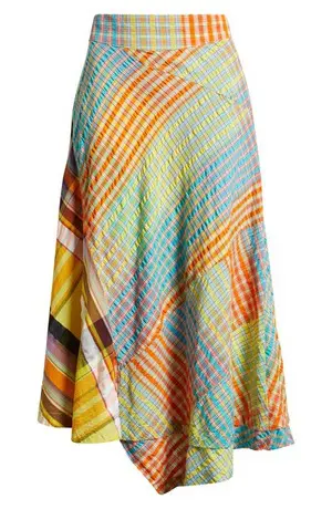 Free People Rivoli Patchwork Plaid Cotton Midi Skirt