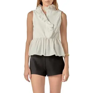 English Factory Mixed Media Ruffle Peplum Top