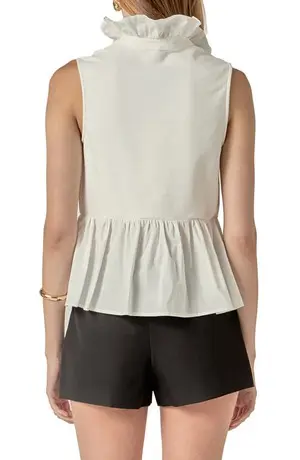 English Factory Mixed Media Ruffle Peplum Top
