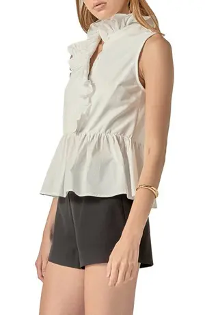 English Factory Mixed Media Ruffle Peplum Top