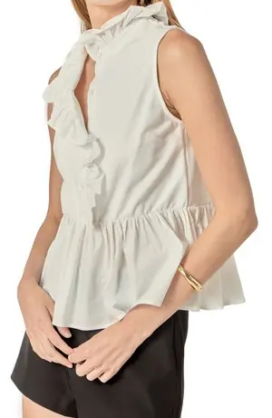 English Factory Mixed Media Ruffle Peplum Top