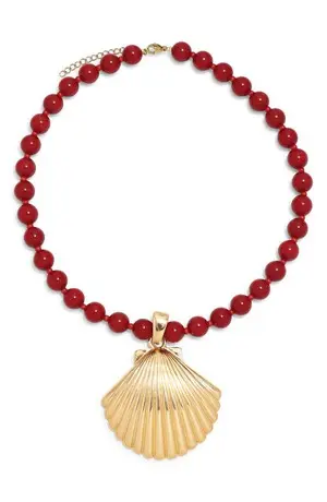 PETIT MOMENTS Creek Shell Pendant Necklace Red/gold