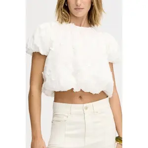 Sam Edelman Embroidered Floral Cotton Bubble Top - Bright White