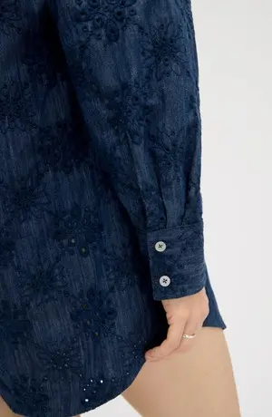 Sam Edelman Eyelet Embroidery Long Sleeve Shirtdress
